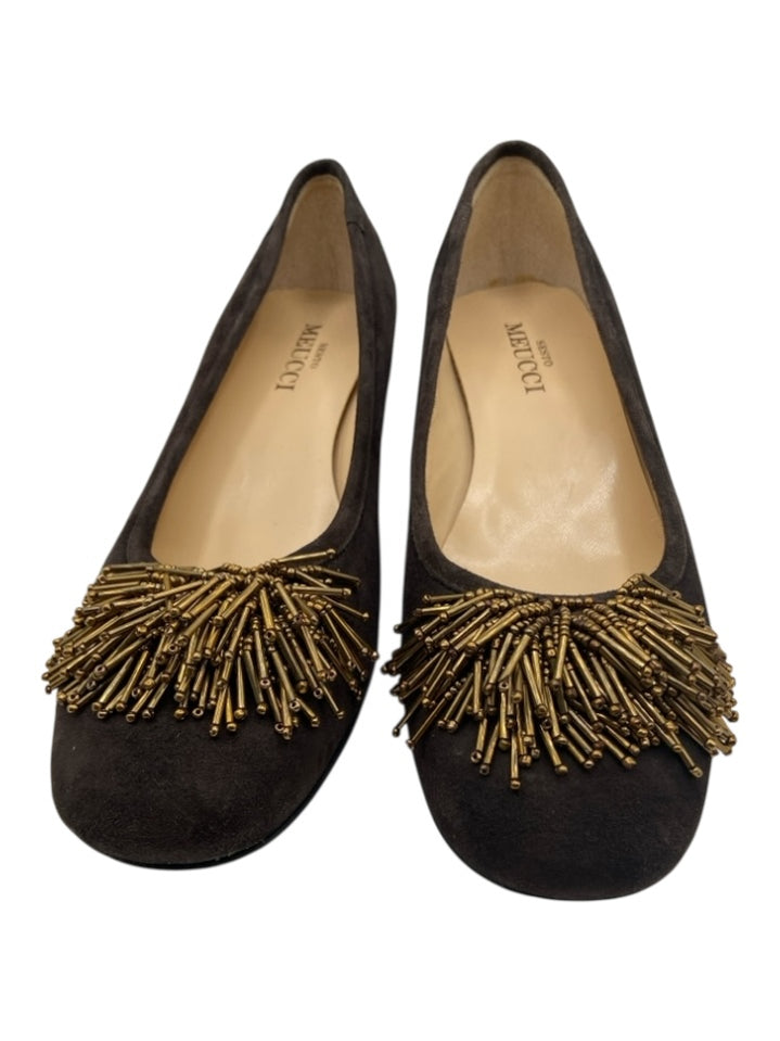 Sesto Meucci Shoe Size 8 Dark Brown & Gold Leather Suede Low Block Heel ...