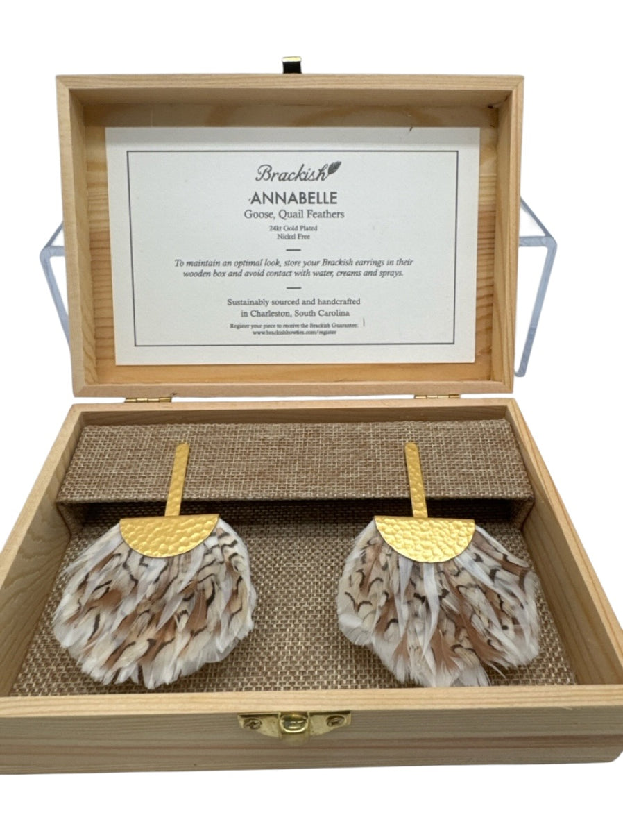 Brackish Gold, Brown, white 24K Gold Plated Post Back feathers Hammere ...