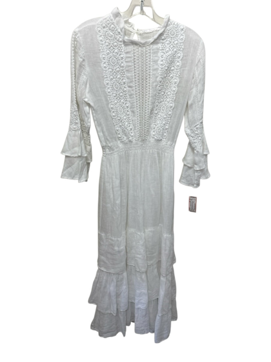 Temptation Positano Size XS White Linen Long Sleeve Floral Smocked ...