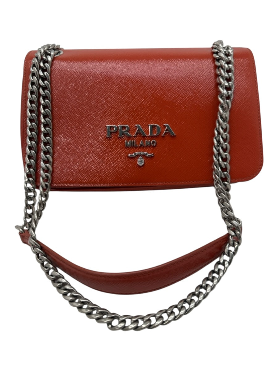 Prada Clay Orange Saffiano Leather Glossy Silver Tone Hardware Shoulde ...