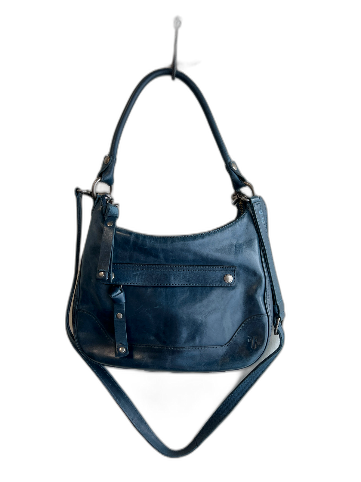 Frye Prussian Blue Leather Top Handle Zip Close Inside Pocket Bag ...