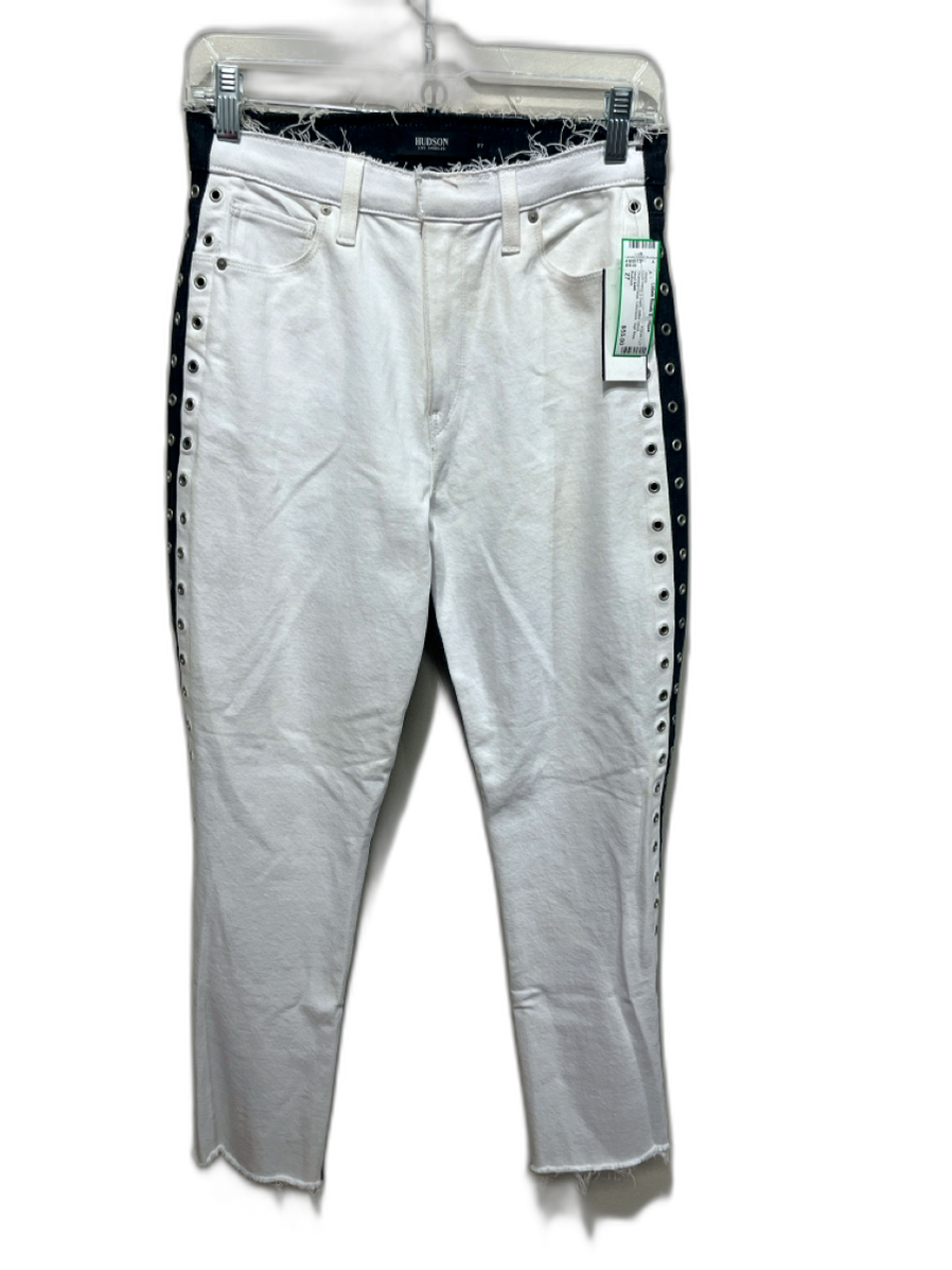 Hudson Size 27 White & Black cotton velvet Grommet Detail Colorblock Jeans — Labels Resale Boutique