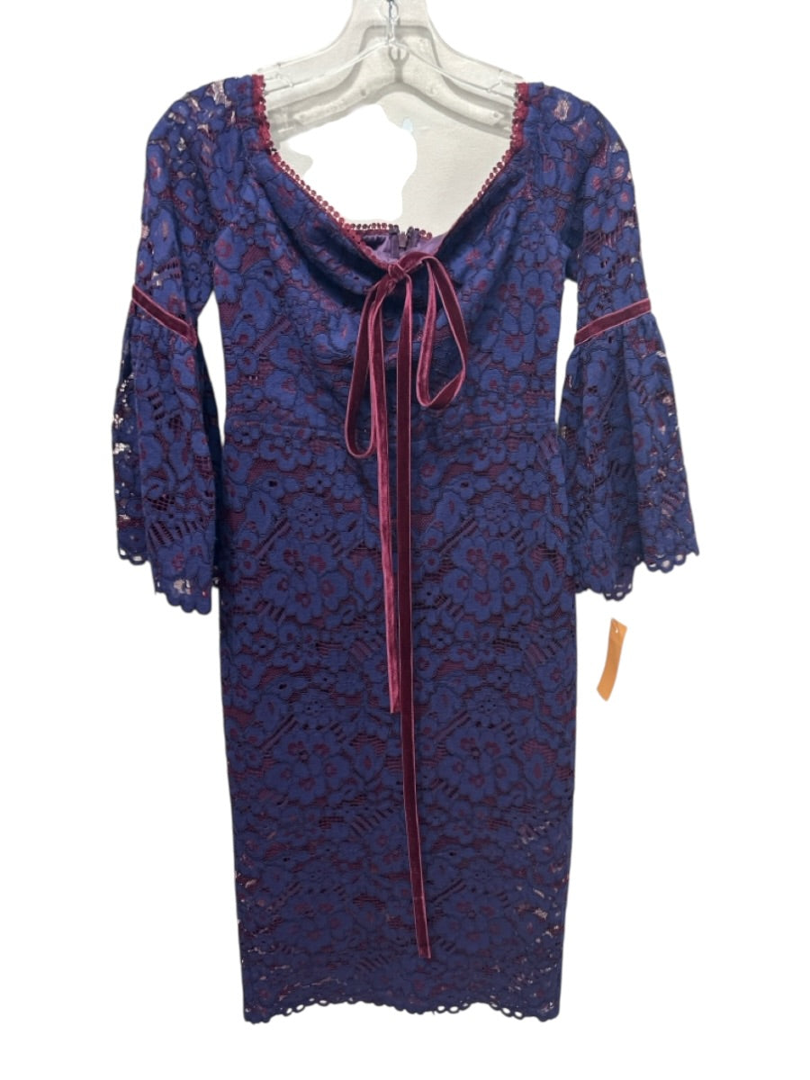 Alexis Size XS Burgundy Red & Navy Blue Cotton & Nylon 3/4 Trumpet Sle ...