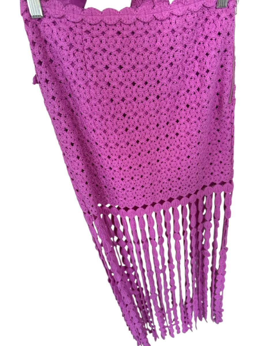 Saylor Size XS Purple Cotton Crochet Cropped Fringe Maxi Skirt Set ...