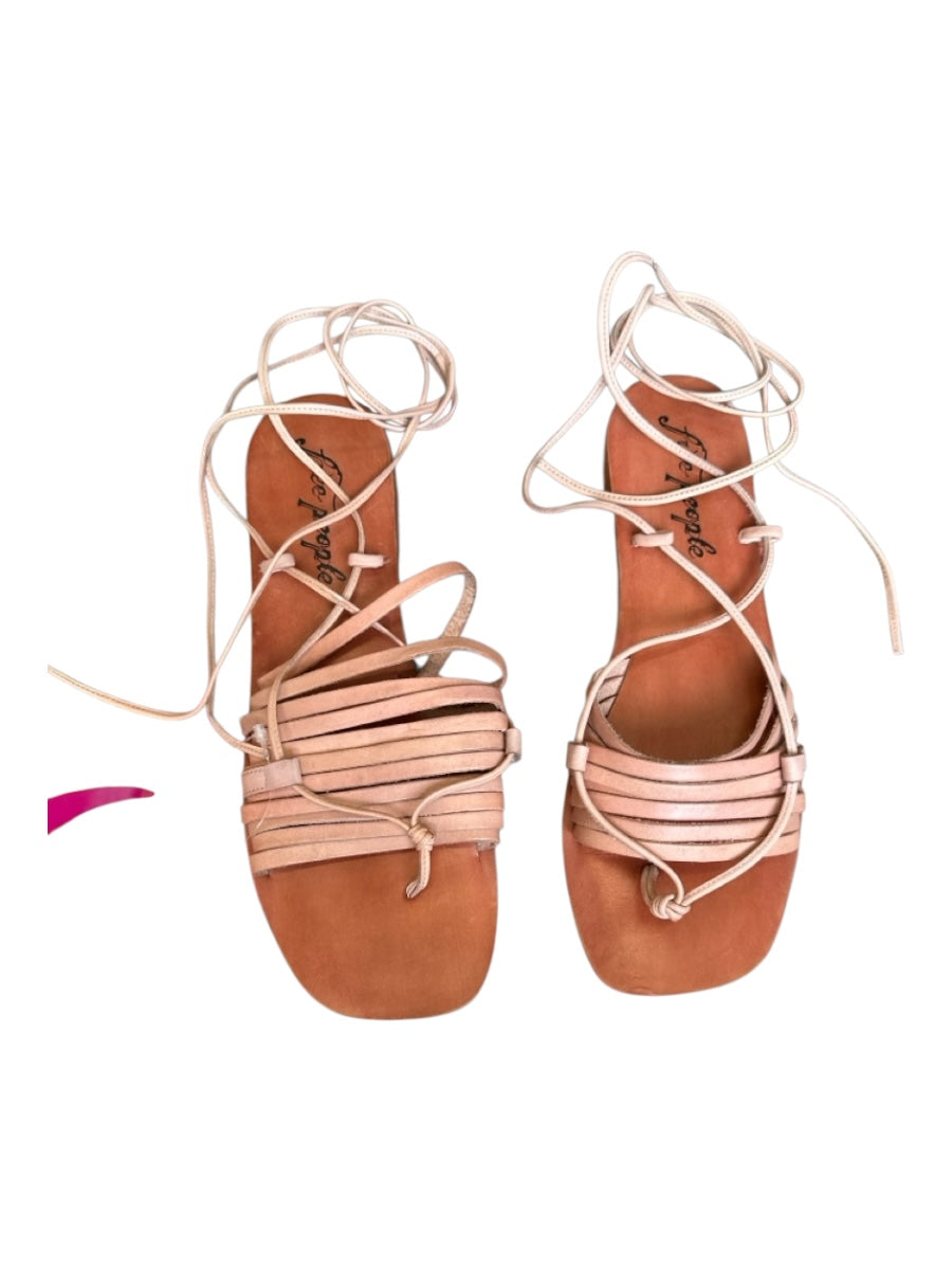 Free People Shoe Size 40 Pink & Brown Vegan Leather Strappy Wrap Around ...