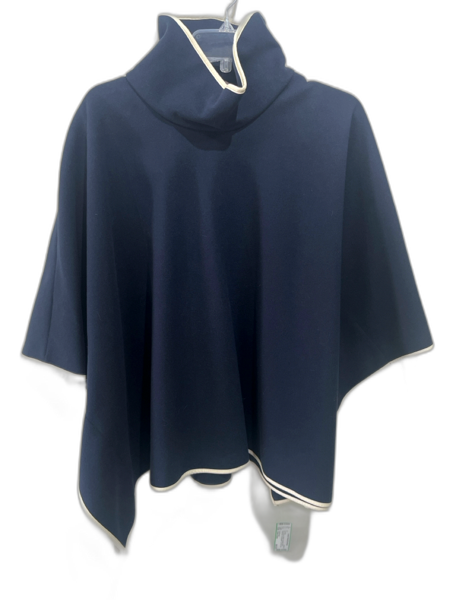 Tuckernuck Navy Blue & White Polyester Blend Turtleneck Rectangular Poncho — Labels Resale Boutique