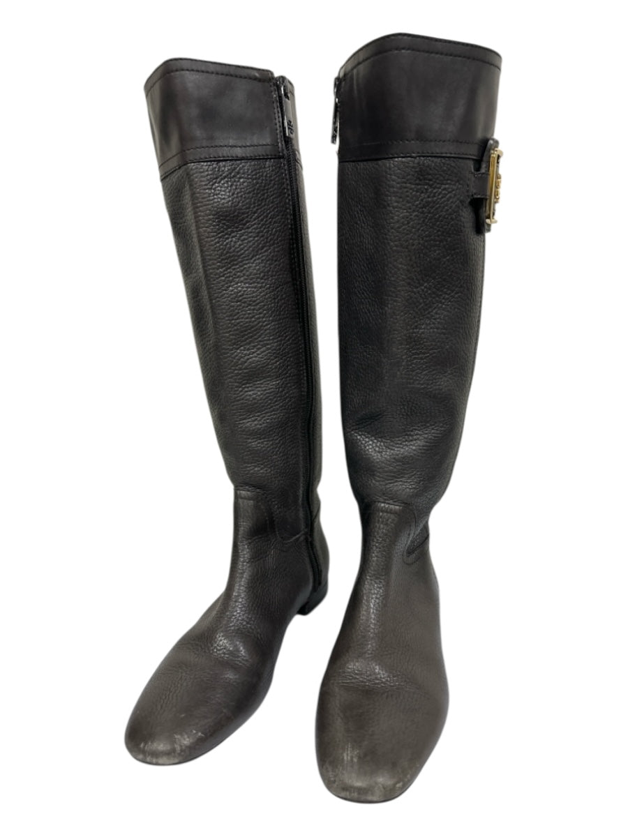 Tory Burch Shoe Size 6.5 Dark Brown Leather Gold hardware Pebbled Side ...